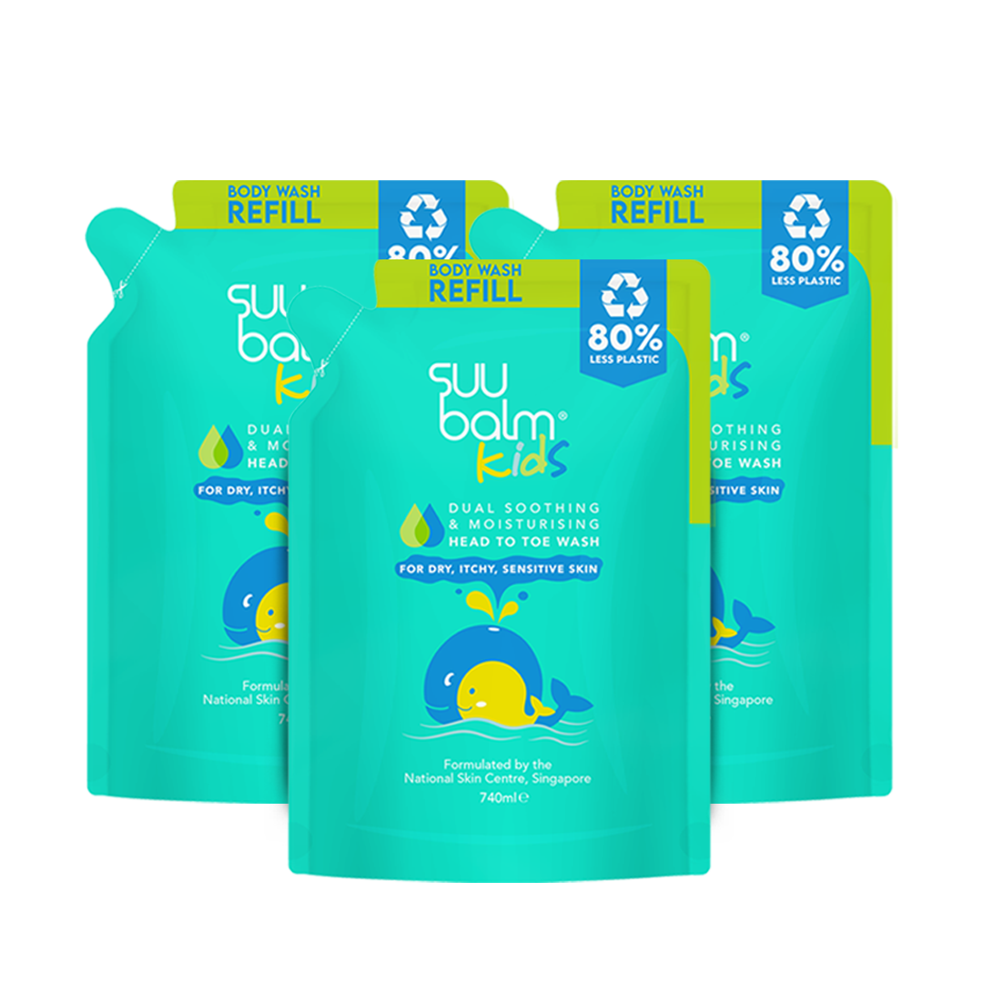 Suu Balm KIDS Soothing & Moisturising Head to Toe Wash REFILL 740ml x3 ...