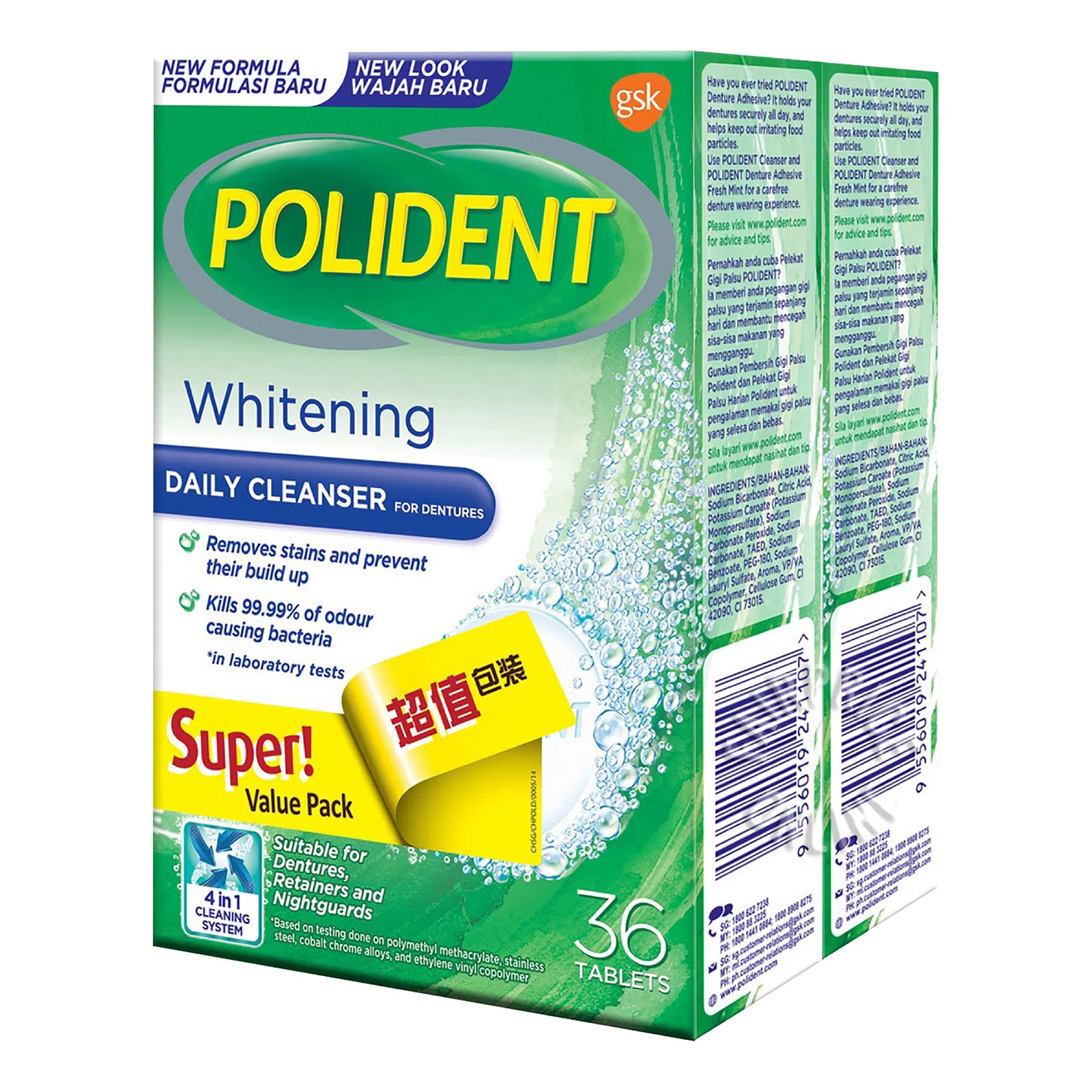 Polident Whitening Daily Cleansing Tablets 2x36s | National Skin Centre